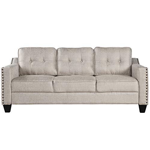 FANYE 3 Pieces Living Room Furniture Sets Include, Loveseat and Armchair, Linen Fabric Upholstered Sectional Classical Rivets Decor and Tufted Back Cushions, Beige Sofa & Couch