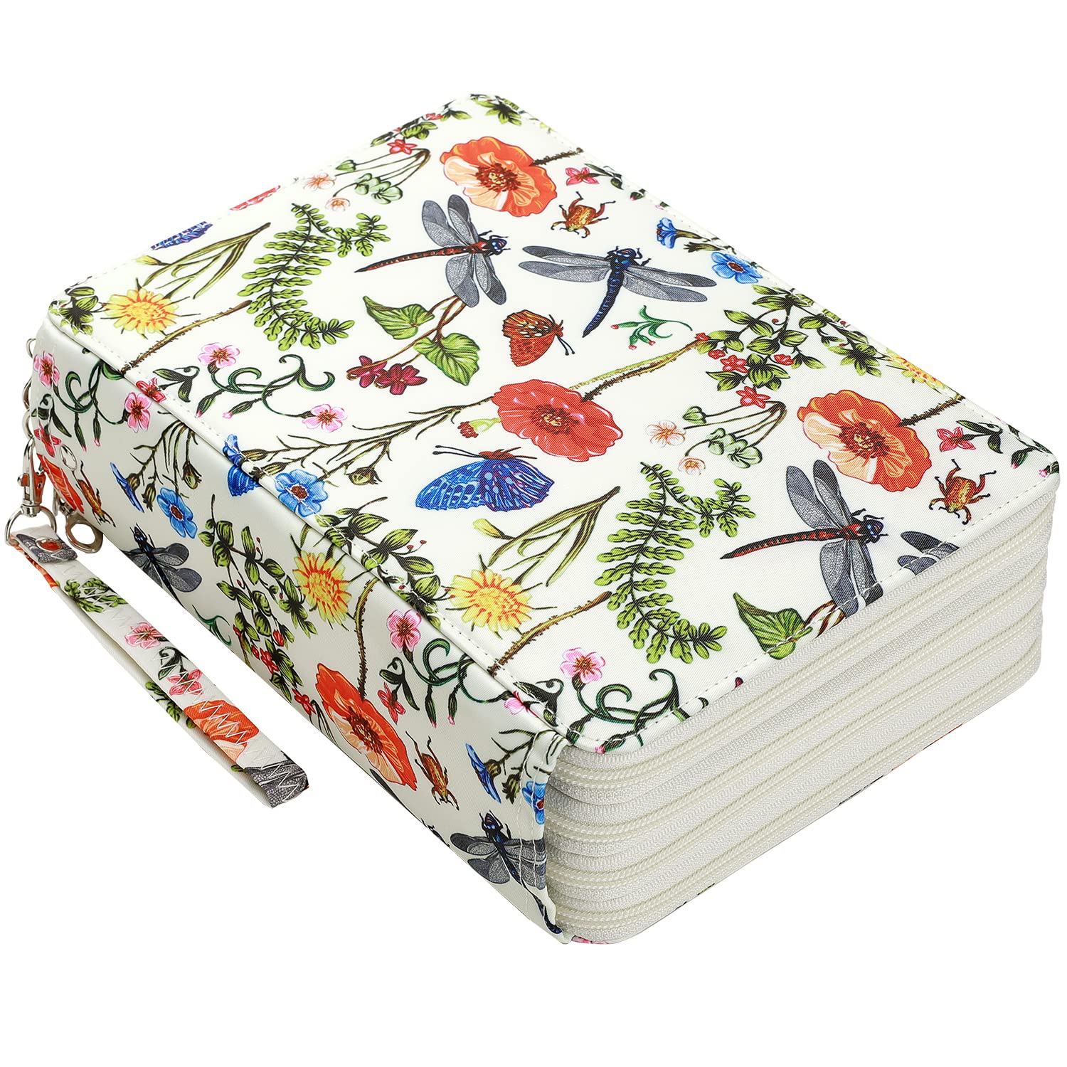 CONTAIL 200 Slots Colored Pencil Case with Zipper Closure,Twill Oxford Fabric Marker Case Organizer with Handle Strap
