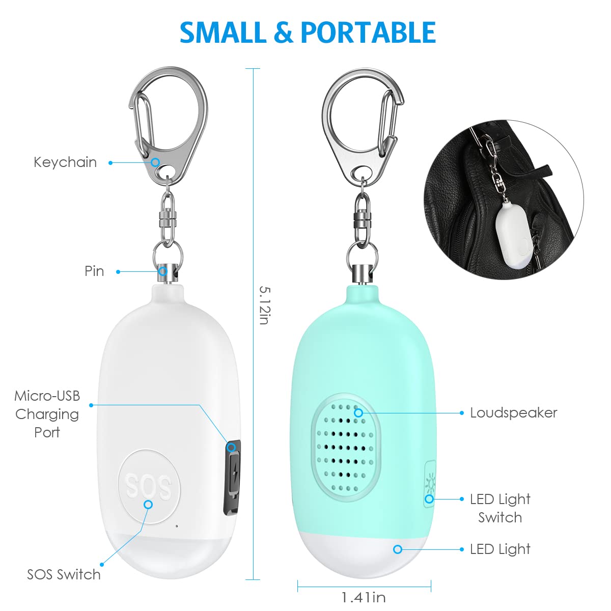 Criacr Safe Sound Personal Alarm, 130dB Rechargeable Safesound Security Alarm Keychain, Emergency Self Defense Alarm with LED Light, for Kids, Women, Elderly (1 Pack-Blue)