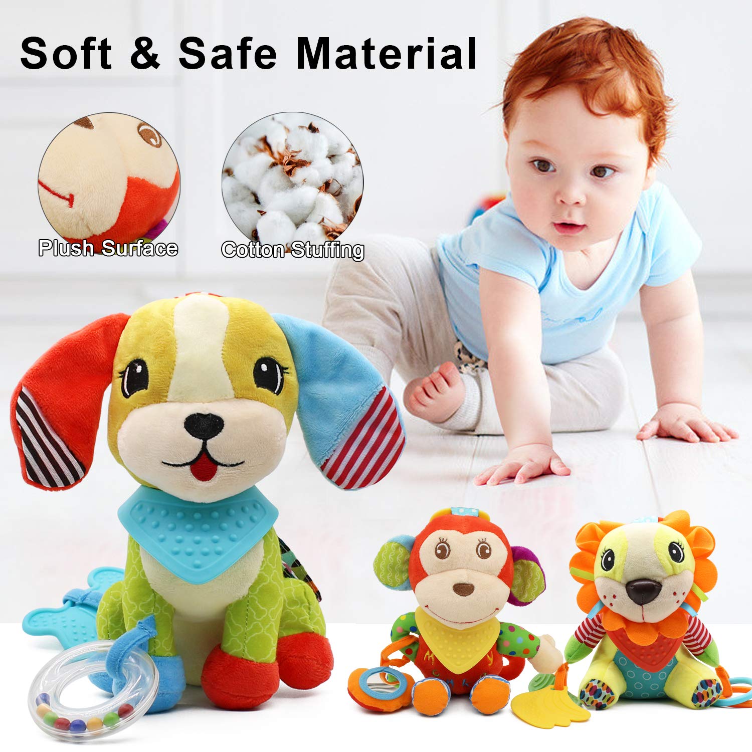 MARUMINE Baby Crib Stroller Hanging Rattle Toy with Teether, Car Seat Toys for 0-12 Months Infant (Monkey)