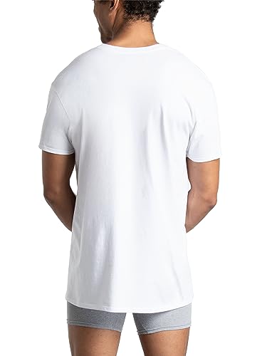 Fruit of the Loom mens Eversoft Cotton Stay Tucked V-neck T-shirt, Regular - White 6 Pack, Medium US