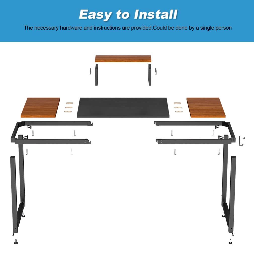 PayLessHere Computer desk with Monitor Riser Writing Large Table Home Office Hook Modern Student Study Desk with Stable Structure, Brown