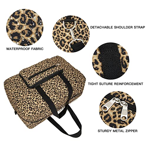 EXYANGEE Foldable Travel Duffel Bag, Medium Women's Weekender and Overnight bag carry on Luggage bag for Women and Girl(leopard)