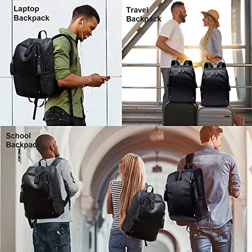 Gooday Laptop Backpack for Men,Waterproof Business Laptop Bag Travel carry on PU leather College Casual Daypack Backpack (2019-2-black)