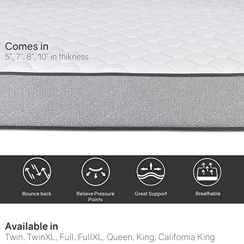 Wayton, 5/7/8/10 Inch Medium Firm High Density Foam Mattress, Comfortable Mattress for Cooler Sleep Supportive & Pressure Relief, Twin XL, White