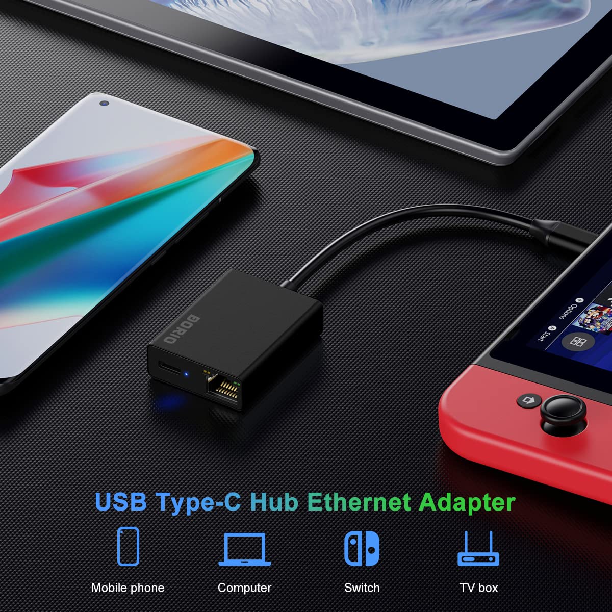BORIO USB C to Ethernet Adapter + Charge (60W Passthrough Power for Connected Devices, 1000 Mbps Ethernet Speeds),Compatible for Nintendo Switch,MacBook Pro, MacBook Air, Dell XPS and More