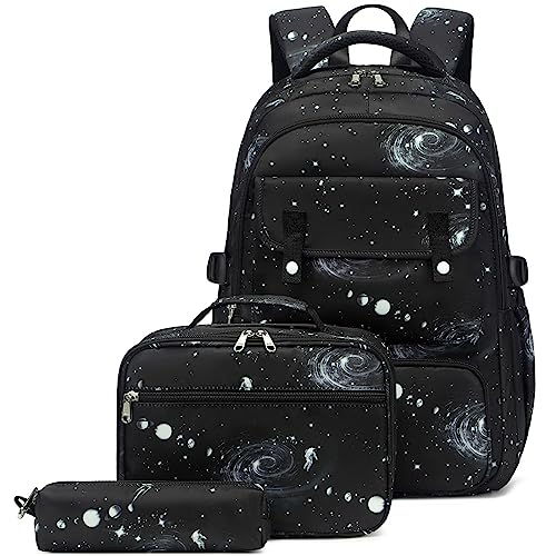 Createy Boys Backpack, Galaxy Backpack for Boys School bags Elementary Bookbags Teens Backpack with Lunch Bag Pencil Case