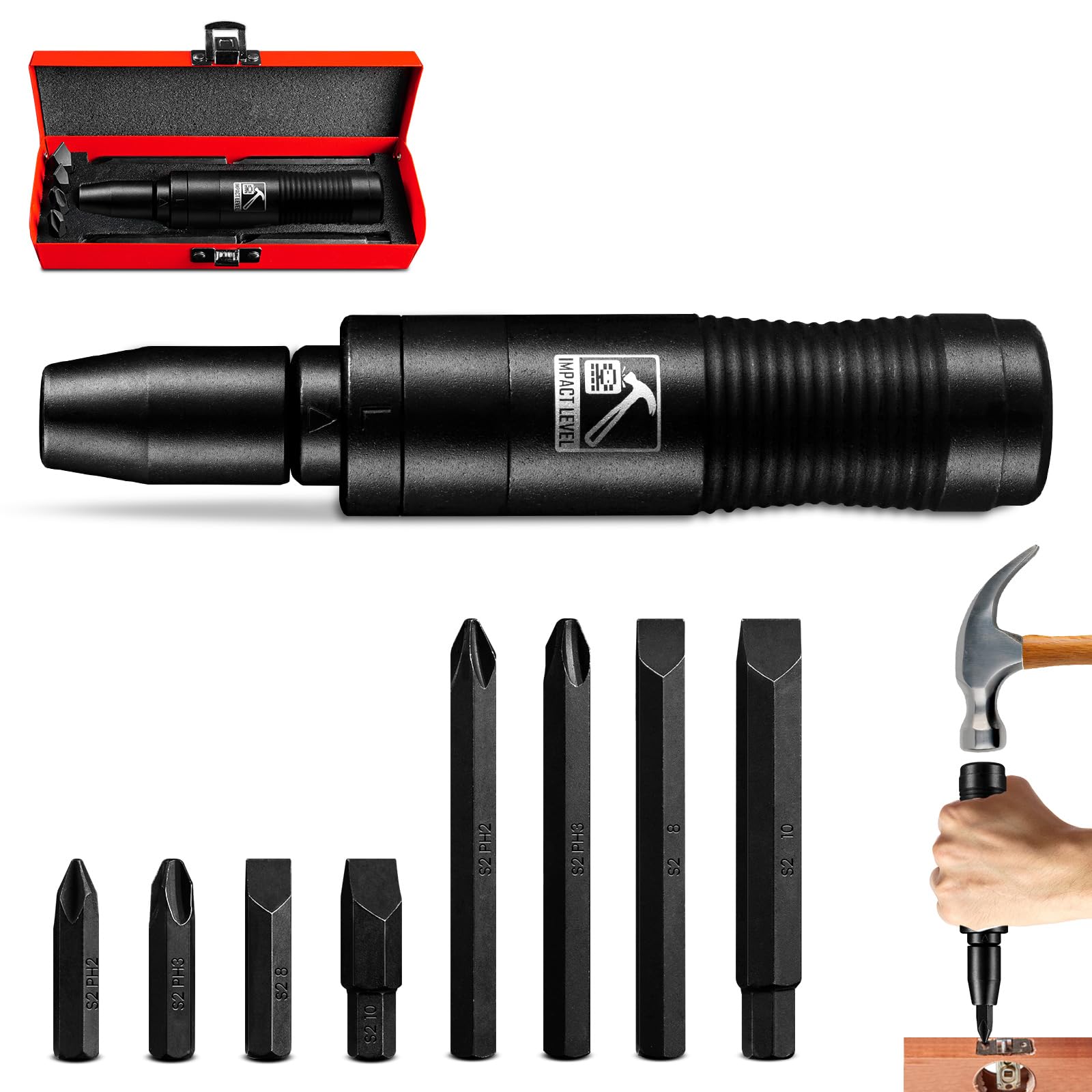 Upenjok 1/2" Manual Hand Impact Driver Set Extractor, 10 PCS Impact Screwdriver, S2 Steel Much More Durable, Disengage Rusted Fasteners or Frozen Bolts