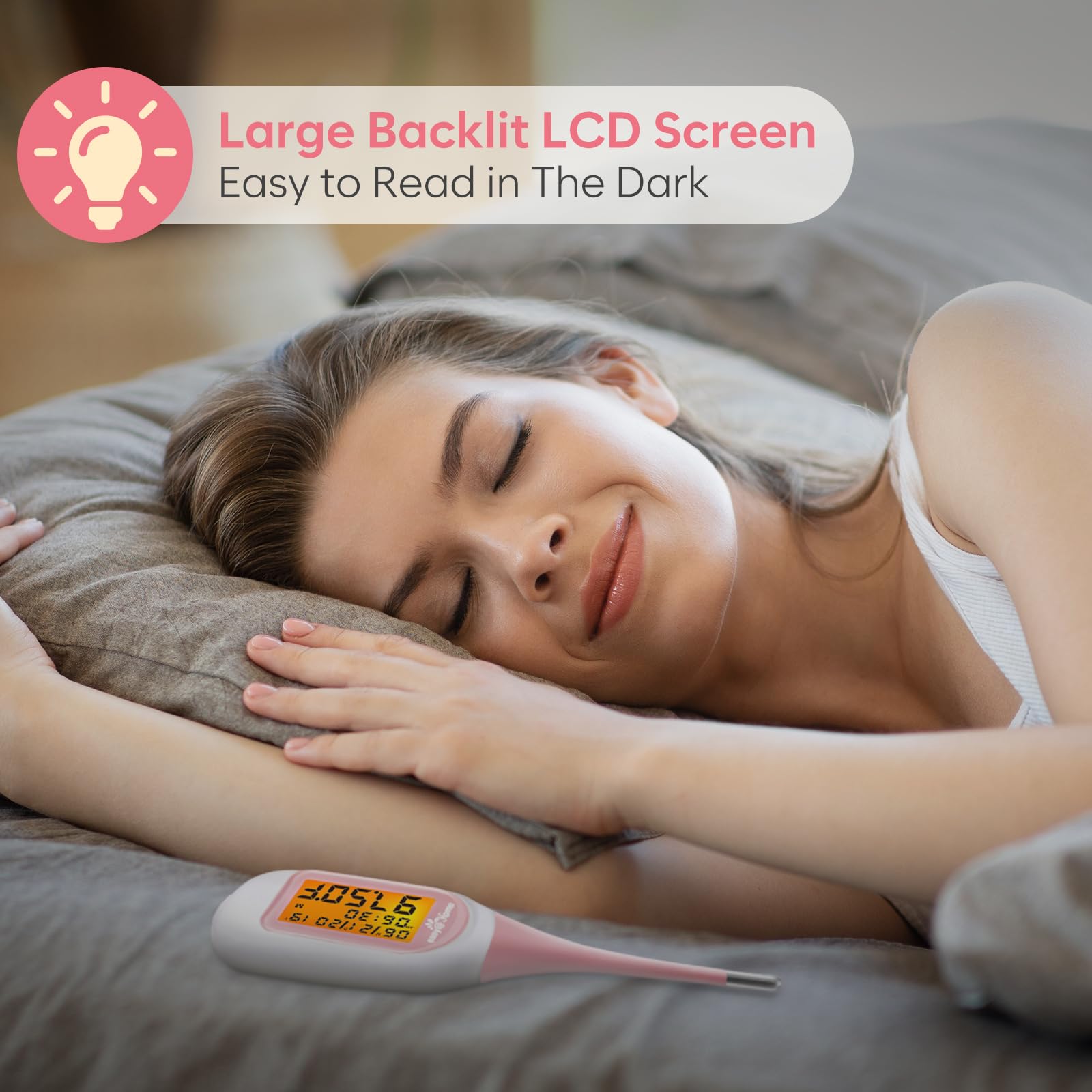 Easy@Home Smart Basal Thermometer, Large Screen and Backlit, FSA Eligible, Period Tracker with Premom(iOS & Android) - Auto BBT Sync, Charting, Coverline & Accurate Fertility Prediction EBT-300