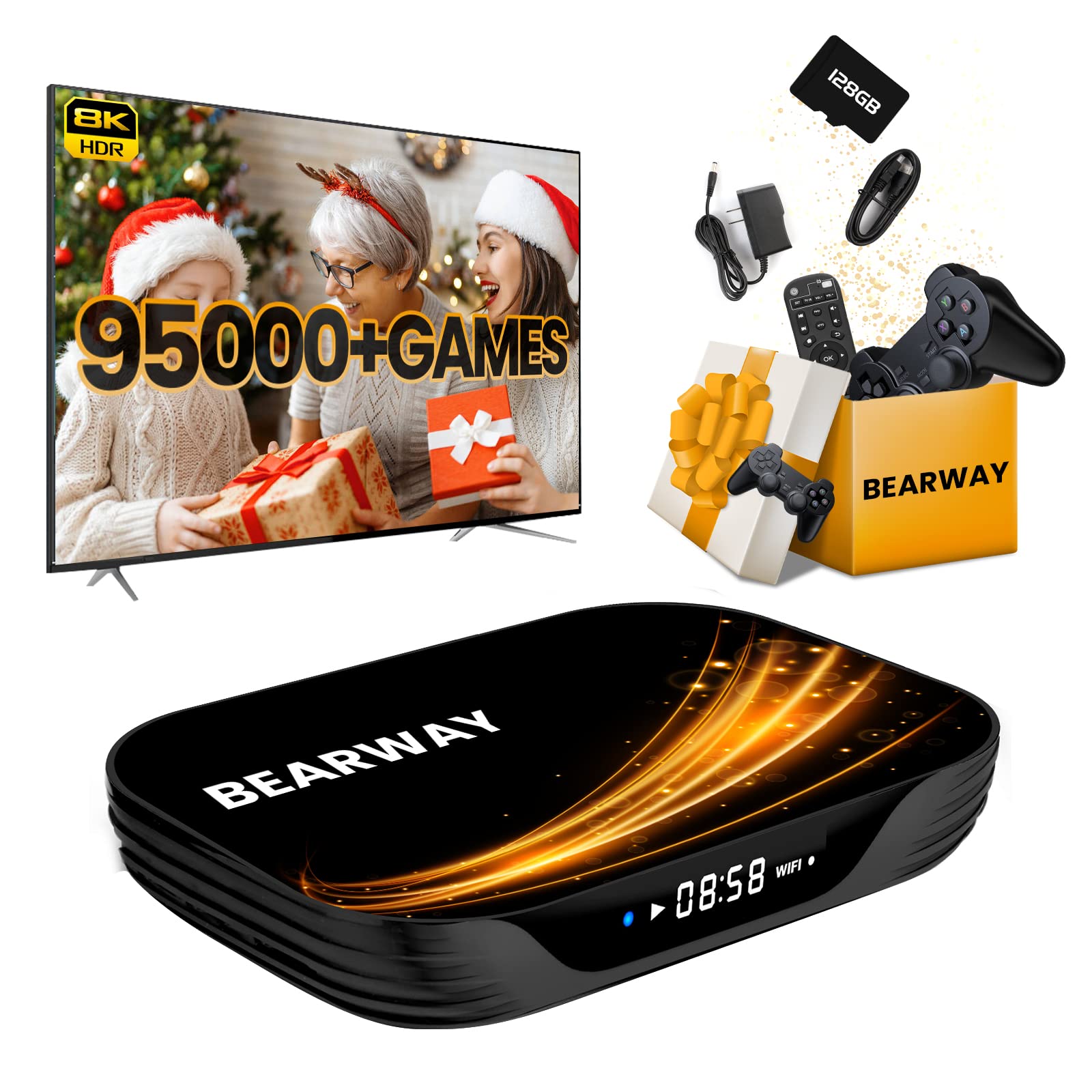 Bearway Super Console X3 Retro Game Console Plug & Play Video Games for TV, Android 9.0 & Emuelec 4.5, Retro Gaming Console with 8k Ultra Hd Display Support, Get Free 2 Gamepads
