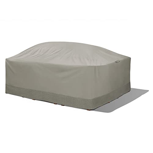 Duck Covers Weekend Water-Resistant Outdoor Rectangular Table & Chair Cover with Integrated Duck Dome, 107 x 82 x 32 Inch, Moon Rock, Patio Covers for Outdoor Furniture