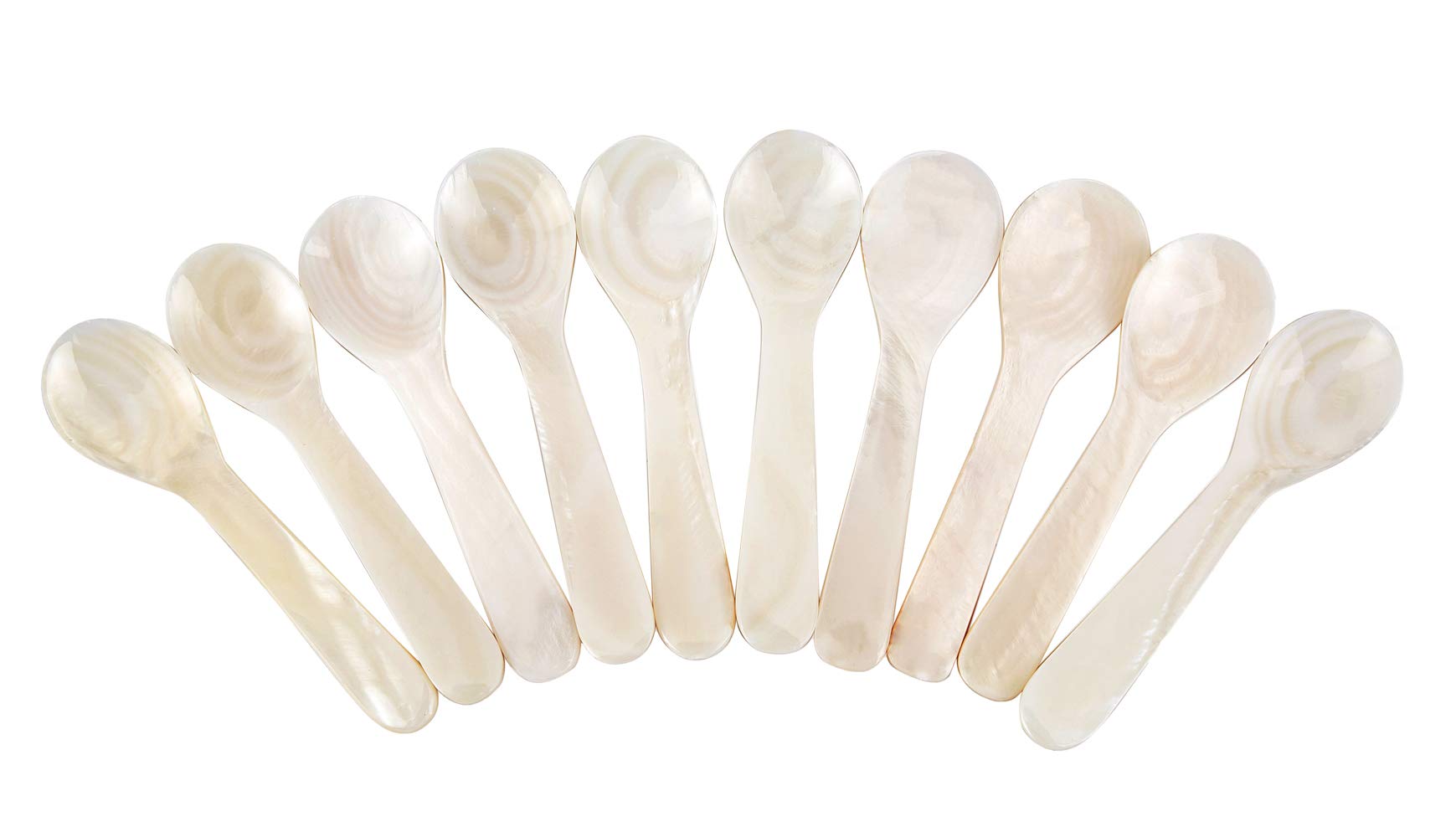 DUEBEL Set of 10 White Mother of Pearl 3.15′′ Caviar Spoons for Caviar, Egg, Coffee Serving (White, 8cm x 2.3cm)