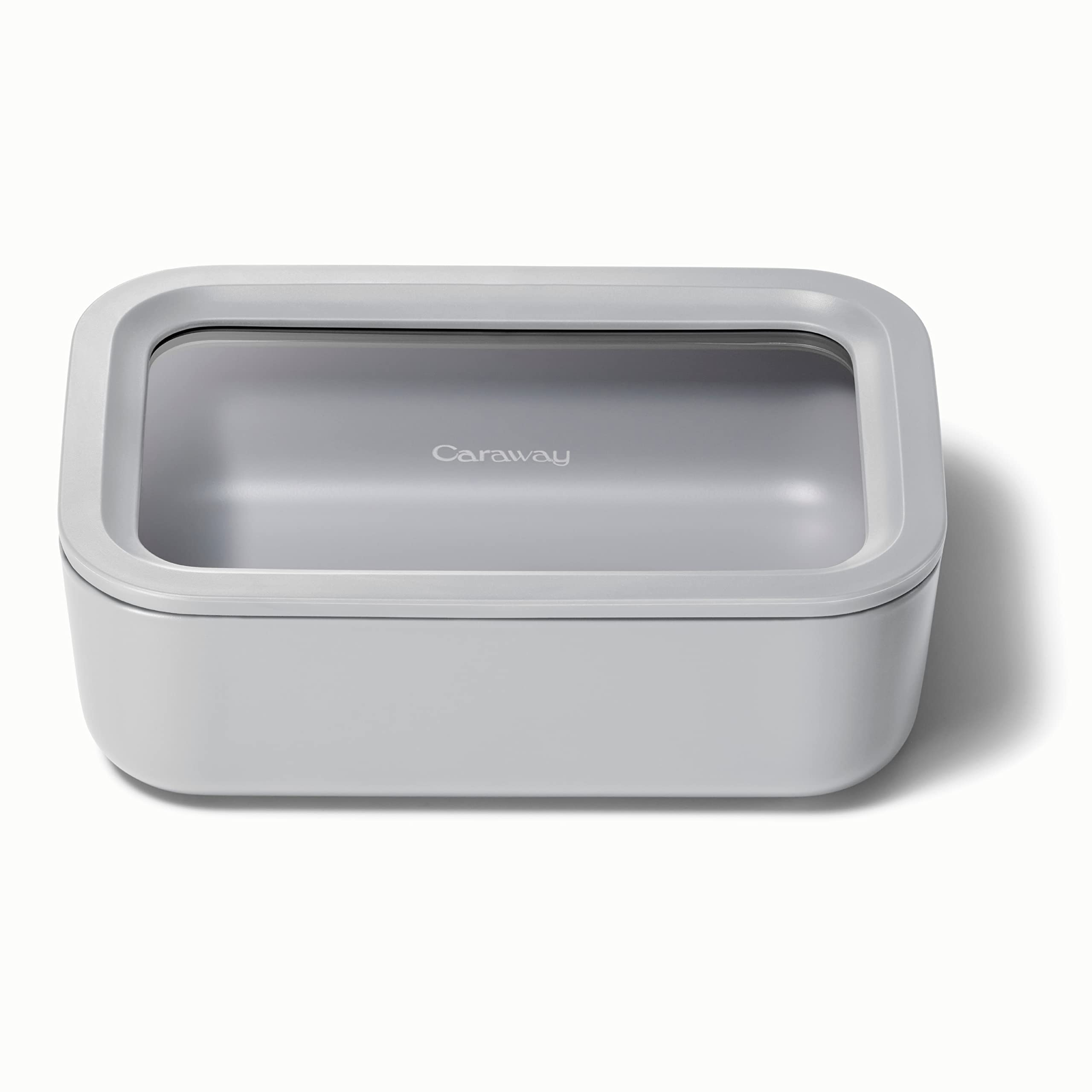 Caraway Glass Food Storage, 6.6 Cup Glass Container,Ceramic Coated Food Container,Easy to Store, Non Toxic, Non Stick Lunch Box Container with Glass Lids. Dishwasher, Oven,Square Shape,Gray