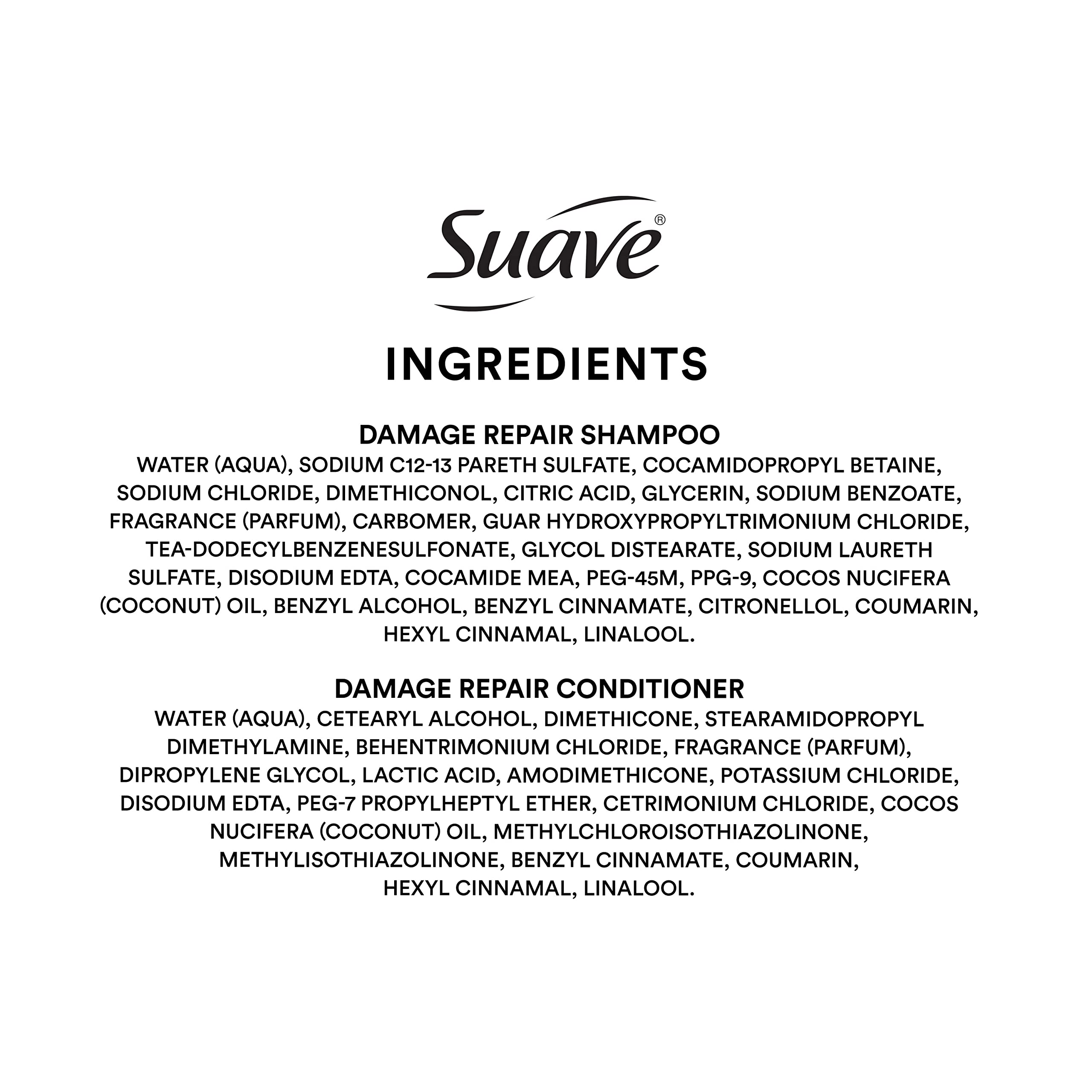Suave Professionals Damage Repair Shampoo + Conditioner Coconut Oil, 28 Fl Oz (Pack of 4)