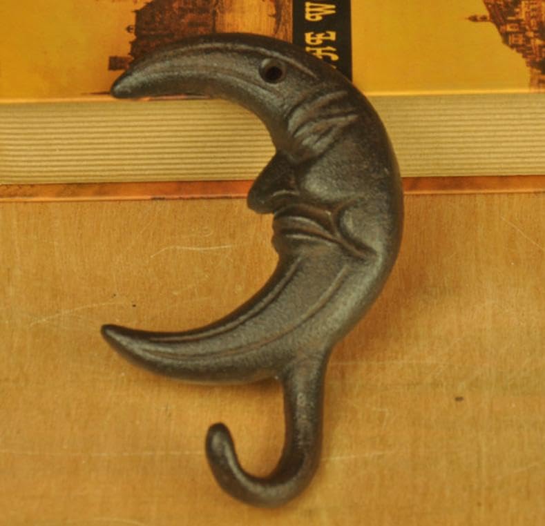 Coat Hooks, 2Pcs Heavy Duty Vintage Cast Iron Hook with Screws for Home Wall Hanging, Wall Mounted Antique Black Hooks for Coat, Scarf, Bag, Towel, Key, Cap (Moon Shape)