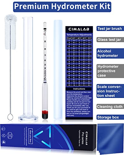 Cimalab Hydrometer Alcohol Meter Test Kit, Hydrometer Alcohol 0-200 Proof & 0-100 Tralle with Hydrometer Test Jar, Alcohol Proof Tester for Liquor, Moonshine, Proofing Distilled