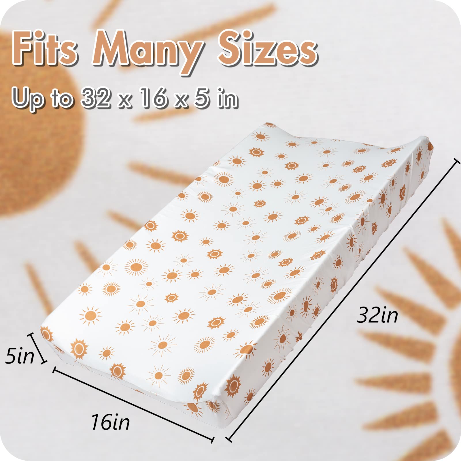 Changing Pad Cover, Soft Breathable Baby Stretchy Changing Table Pad Cover, Lovely Unisex Diaper Fitted Changing Table Cover Sheets for Boys and Girls(2Pack, 32 X 16 X 5'')