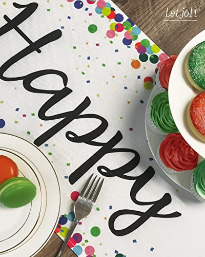 Letjolt Happy Birthday Table Runner 72 Inches White Table Runner Celebrate Birthday Party Table Decor, White