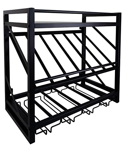 Farmhouse Wall Mounted Wine Rack with Tilting Display Shelf, Wall Hanging Wine Rack, 3-Tier Shelves with Stemware Glasses Holder for Wine Storage, Wine Display Shelf for Kitchen Living Room Cafe Bar