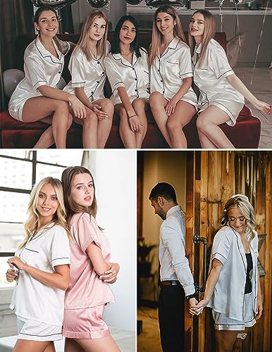 Gepansis Women Satin Bridal Pajama Sets Button Down Short Sleeve 2Pcs Silk Sleepwear Pj Set White X-Large