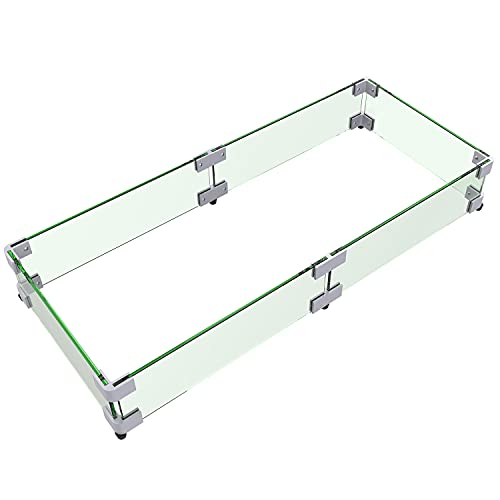 BQMAX 41.5" x 17.5" Fire Pit Glass Flame Wind Guard Rectangular, 5/16" Thick Fire Table Tempered Glass Wind Guard, Split Panel Design Wind Guards for Fire Pit Table