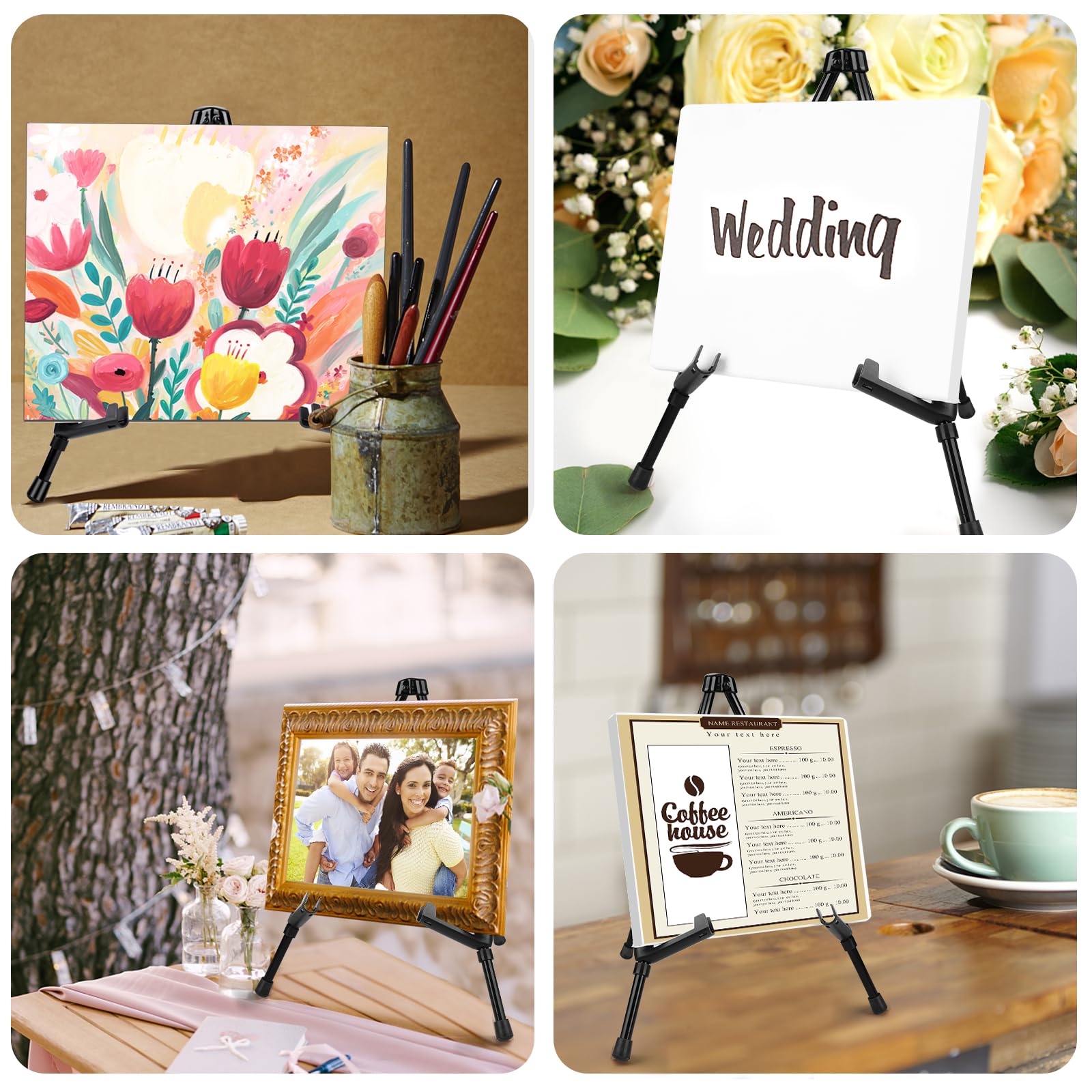 AROIC 14'' Tabletop Instant Display Easel, 12 PACK Black Small Steel Portable & Adjustable Collapsible Table Tripod Easels Stand, for Canvas Paintings, Signs, Event Signs, with 12 Storage Bags