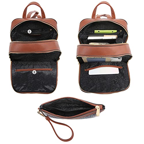 MKP Women Fashion Medium Anti-theft Backpack Purse (Coffee and Blue)