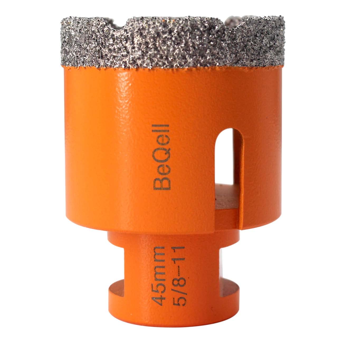 BeQell Dry Diamond Core Drill Bits 1 3/4 Inch Diamond Hole Saw for Drilling Porcelain Tile Ceramic Marble Brick Granite Quartz,5/8-11 Thread Vacuum Brazed Tile Hole Saws 45mm