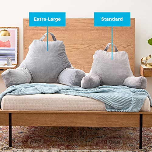LINENSPA Reading Pillow with Shredded Memory Foam- Back Pillow for Sitting in Bed, Reading, Gaming, Watching TV β Bed Chair Pillow with Arms X-Large, Dorm Room Essentials, Stone