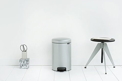 Brabantia New Icon Step Trash Can (3.2 Gal/Metallic Gray) Soft Closing Kitchen Garbage/Recycling Can with Removable Bucket