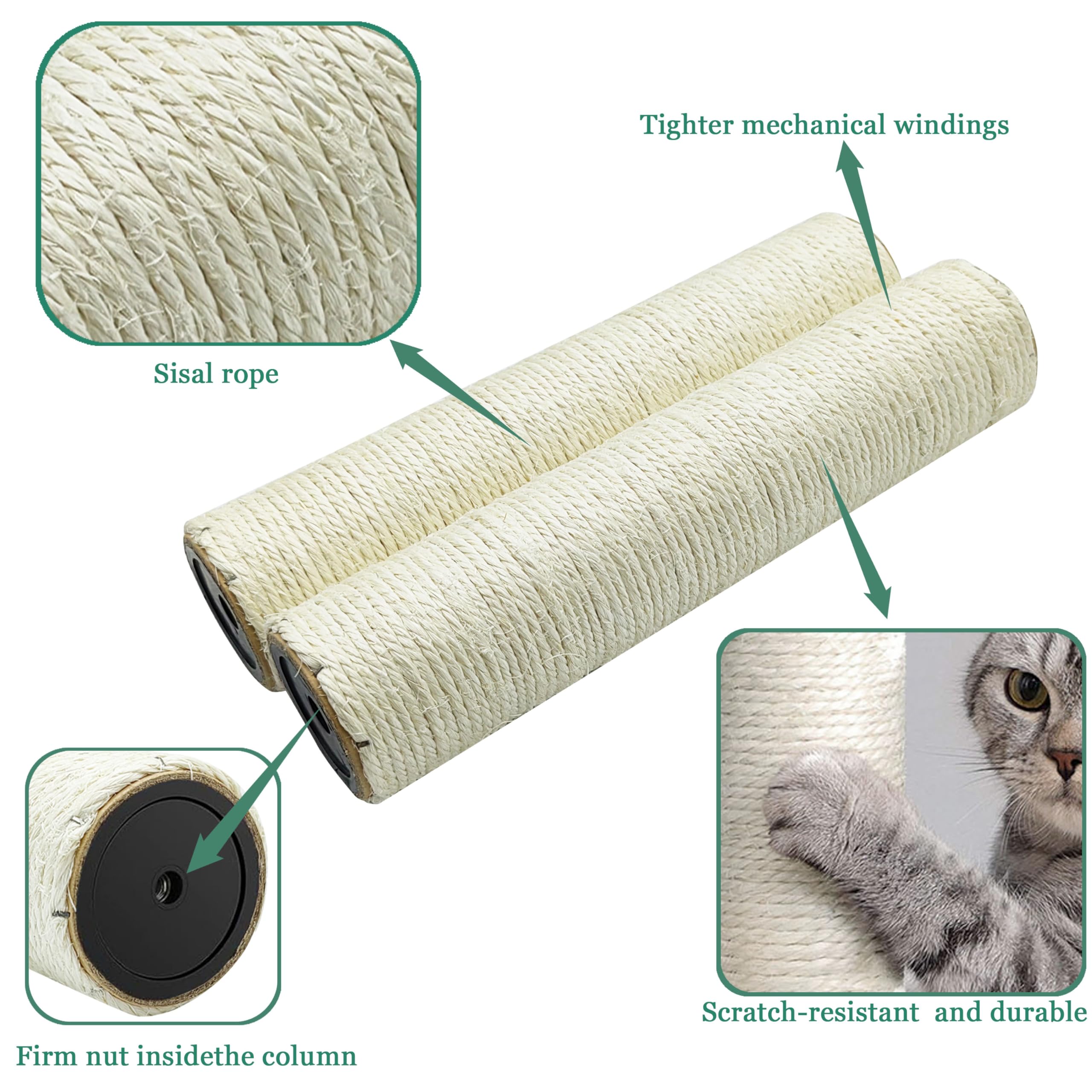 Cat Scratching Post Replacement Pole,2 PCS 11.81in Cat Tree Replacement Post,Natural Sisal Cat Tree Replacement Parts with M8 Screws,Cat Scratch Post Replacement for Refurbishment (11.8in/30cm)