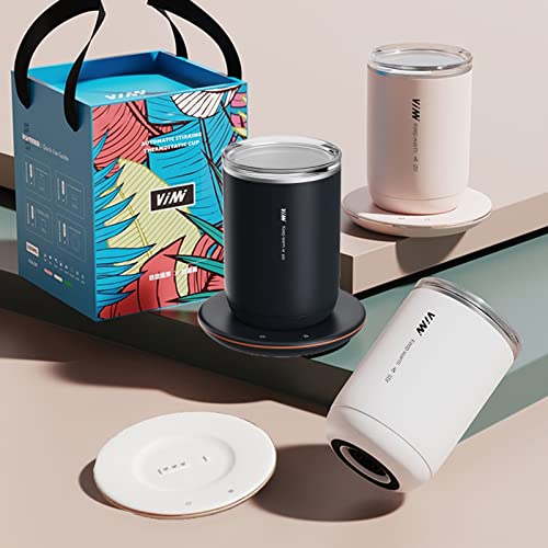 MugAnime Thermostatic Auto Stirring Coffee Mug, Warmer Control Stirring for Coffee,Tea,Cocoa,Milk.Stir 2 min Keep 131℉/55℃ 8 Hour(with Lid) White11 oz Electric Mixer Mug