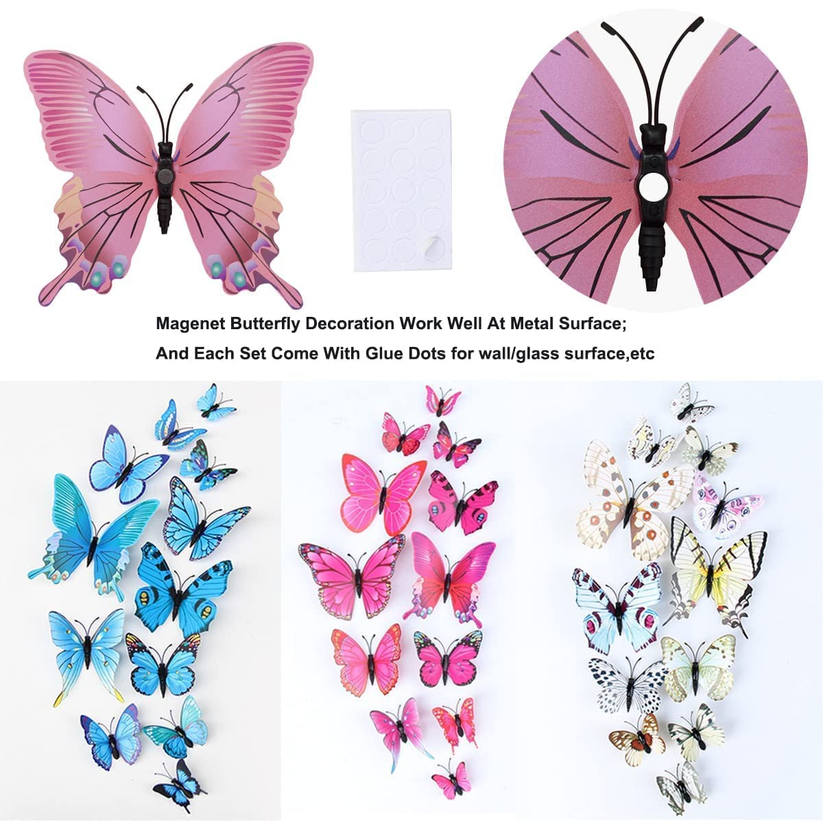 Nastaus 36PCS Magnetic Butterfly Wall Stickers,Artificial Butterfly Decoration,3D Butterfly Sticker for Home Kitchen Fridge Garden Birthday Party Wedding Decor