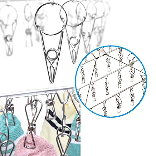 Fayleeko Clothes Drying Rack with 34 Clips, Folding Stainless Steel Drying Hanger, Baby Hangers,Clothes Hangers for Drying Socks,Drying Towels, Diapers, Bras, Baby Clothes,Underwear