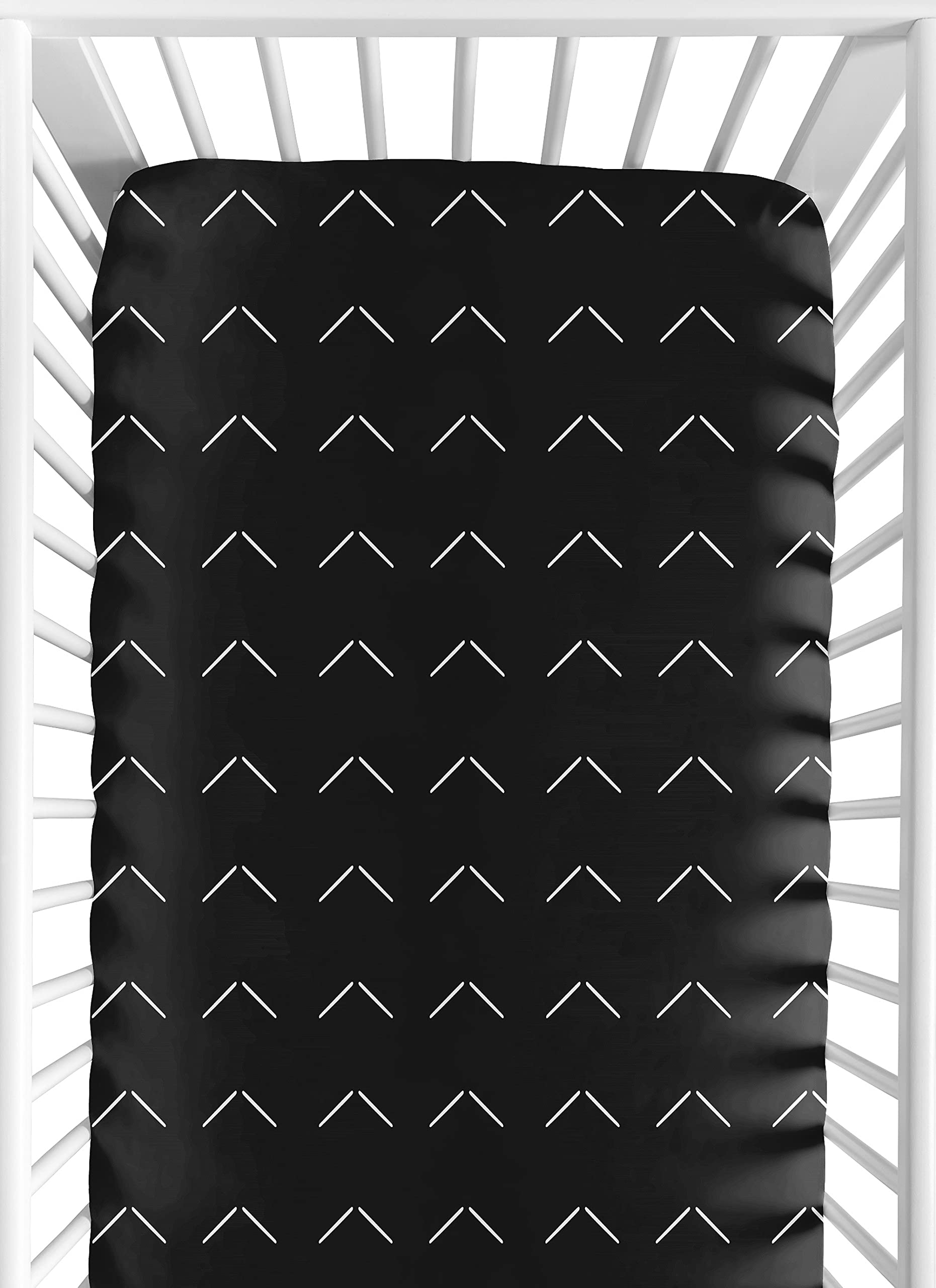 Sweet Jojo Designs Black and White Boho Arrow Boy or Girl Fitted Crib Sheet Baby or Toddler Bed Nursery - White Black Bohemian Tribal Southwest Chevron Geometric Herringbone Woodland Gender Neutral
