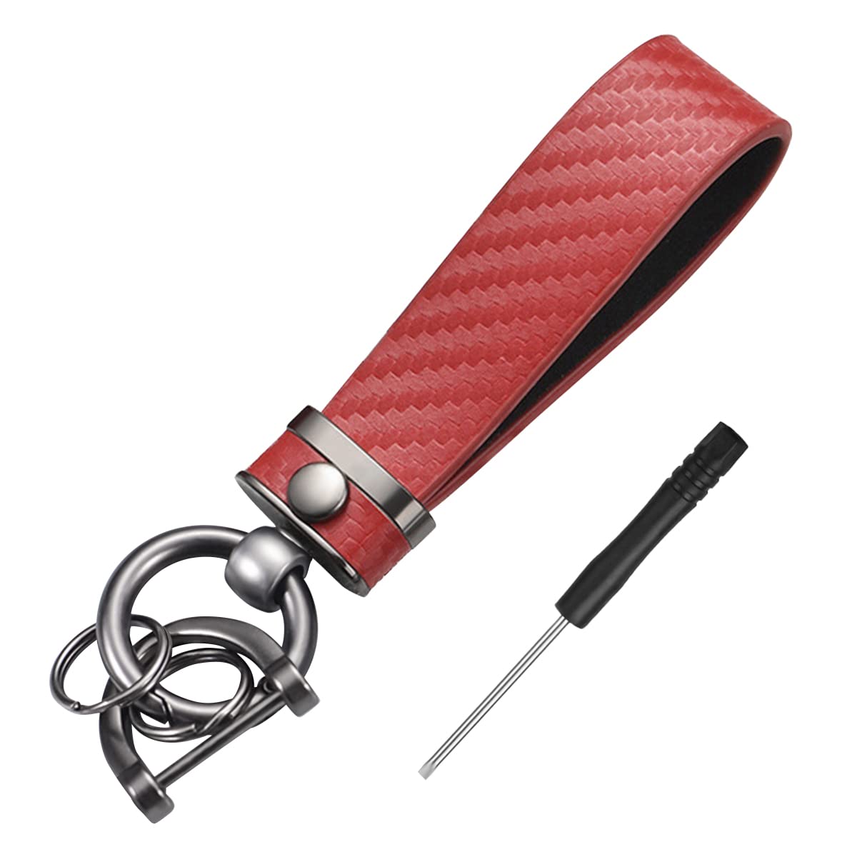 AUCELI Carbon Fiber Car Keychain, Car Accessories Microfiber Leather Car Key Fob Holder with 360 Degree Rotatable Keyring (Red)