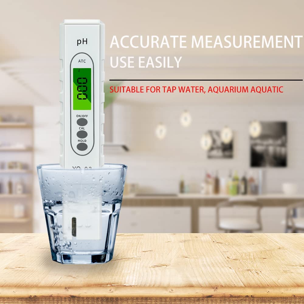 Ecagewill PH Meter for Water Hydroponics Digital PH Tester Pen 0.01 High Accuracy Pocket Size with 0-14 PH Measurement Range for Household Drinking, Pool and Aquarium, White