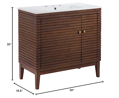 Modway Ledger Wood Bathroom Vanity Cabinet, 36 Inch, Walnut White