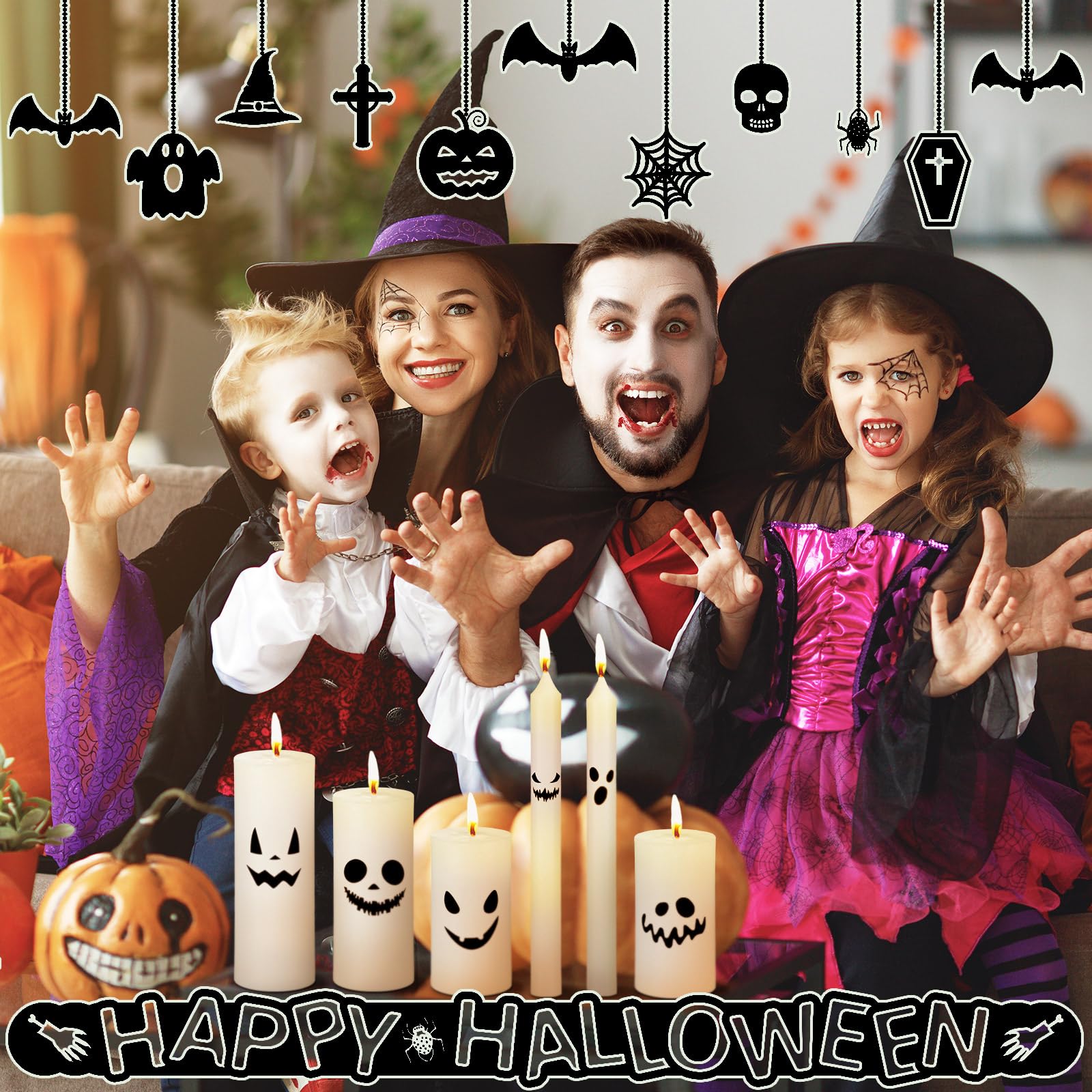 Conelist 6 Pcs Halloween Ghost Candles White Spooky Candles Halloween Pillar Candles Ghost Decor Decorative Burning Candles for Halloween Party Dining Table Decorations