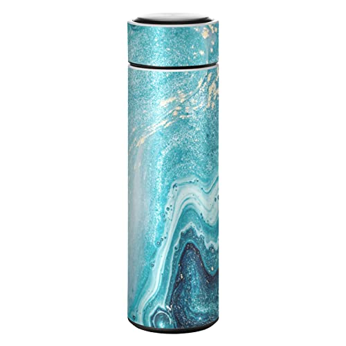 CaTaKu Green Gold Marble Water Bottle Insulated 16 oz Stainless Steel Flask Thermos Bottle for Coffee Water Drink Reusable Wide Mouth Vacuum Travel Mug