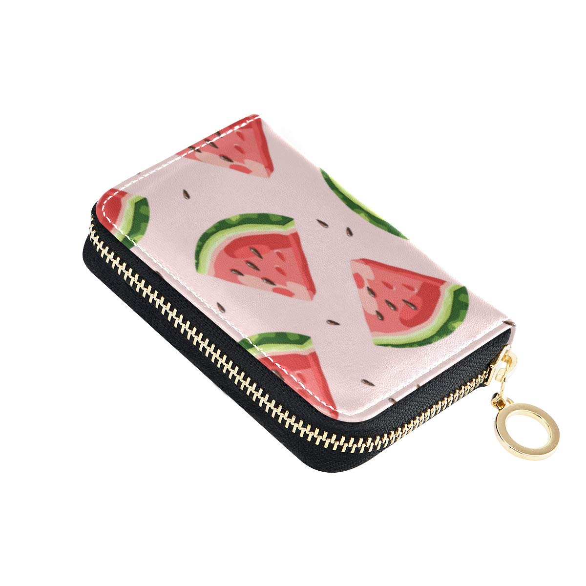 MOYYO RFID Credit Card Holder Case Red Watermelons Leather Printed Zipper Card Case Wallet for Women Girls