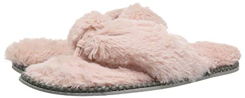 Dearfoams womens Marie Furry Thong Slipper, Dusty Pink, Large US