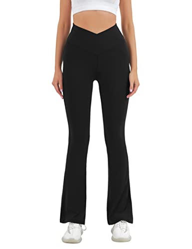 HEGALY Women's Flare Yoga Pants - Crossover Flare Leggings High Waisted Bootcut Bell Bottom Workout Sweatpants Black