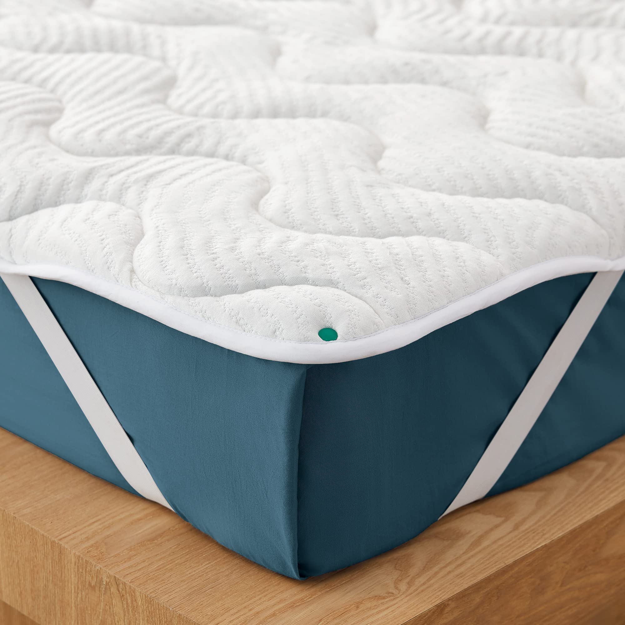 LINSY LIVING Queen Waterproof Mattress Protector, Mattress Pad with Elastic Straps and Buttons, Quilted Breathable Mattress Topper with Tencel Cover and Spiral Fibers, Queen Size White