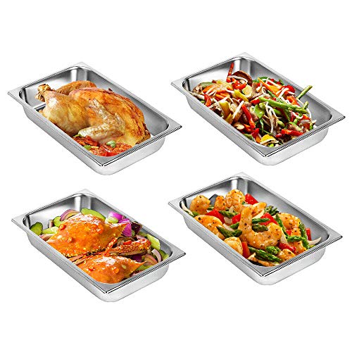 LOYALHEARTDY 4Pack 4" Deep Full Size Table Pan, Stainless Steel Hotel Pan Steam Table Pan with Lids Anti-Jam Hotel Food Pans