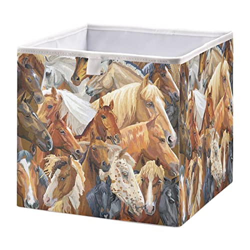 CaTaKu Horses Colorful Storage Bins 11 Inch Fabric Storage Baskets for Shelves Foldable Storage Baskets for Organizing Decorative Large Closet Organizers Cubes