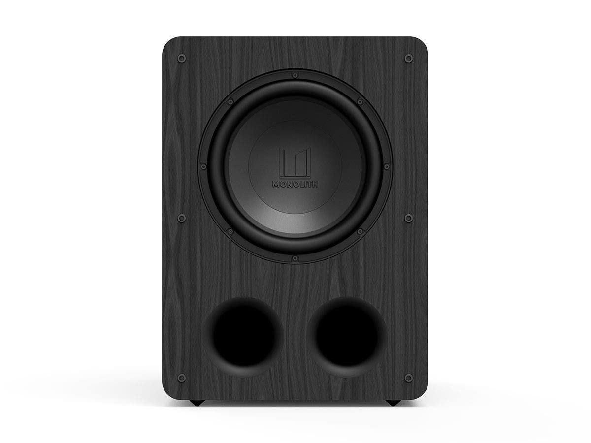 Monolith M-12 V2 12-Inch THX Certified Ultra 500 Watt Powered Subwoofer - Low Distortion, High Power Output, Vented HDF Cabinet, RCA and XLR Inputs, for Home Theater Systems, Black Ash Finish