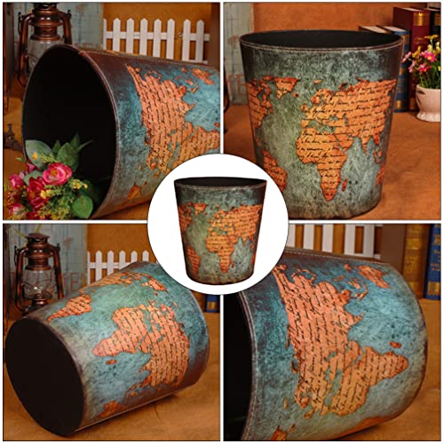 DOITOOL Retro Decorative Trash Can PU Leather Wastebasket Without Lid Waterproof Wastebasket 10 L/ 2.6 Gallon Capacity for Kitchen, Office, Living Room, Bedroom (Map)