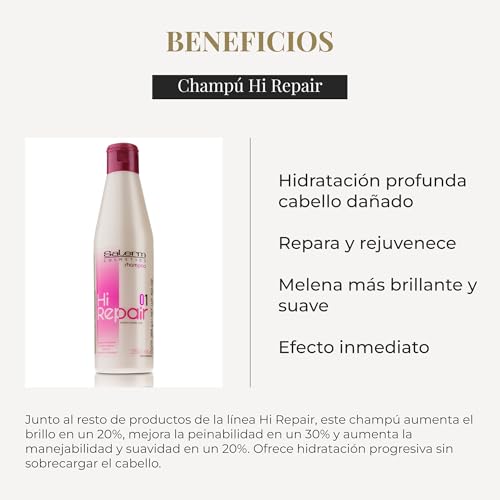 Salerm - Repair Shampoo - Hi Repair Shampoo - 250 ml - Deep Hydration for Damaged Hair - Repairs and Rejuvenates - Shinier and Softer Hair - Immediate Effect