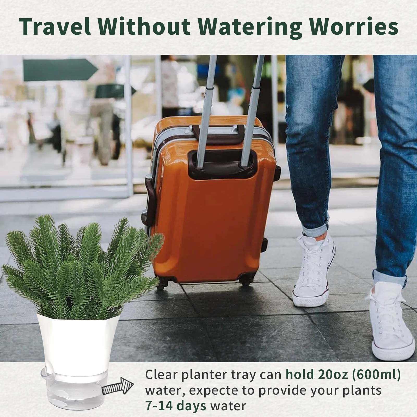 BERZGER 2 Pack Self Watering Hanging Planters for Indoor Plants, Macrame Plant Hangers Holders with Pots, 6'' Decorative Modern Plastic Planters with Drainages and Trays.